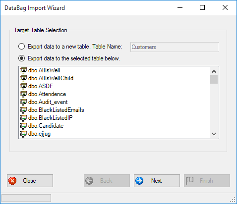 Importing a DataBag into a Target Database